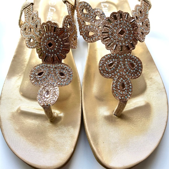 Lucita | Shoes | New Lucita Gold Rhinestone Sparkle Sandals Thong ...